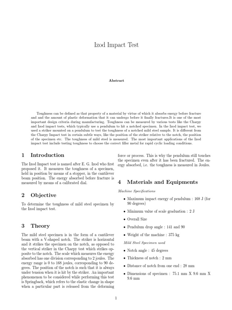 Izod Impact Test | PDF | Fracture | Solid Mechanics