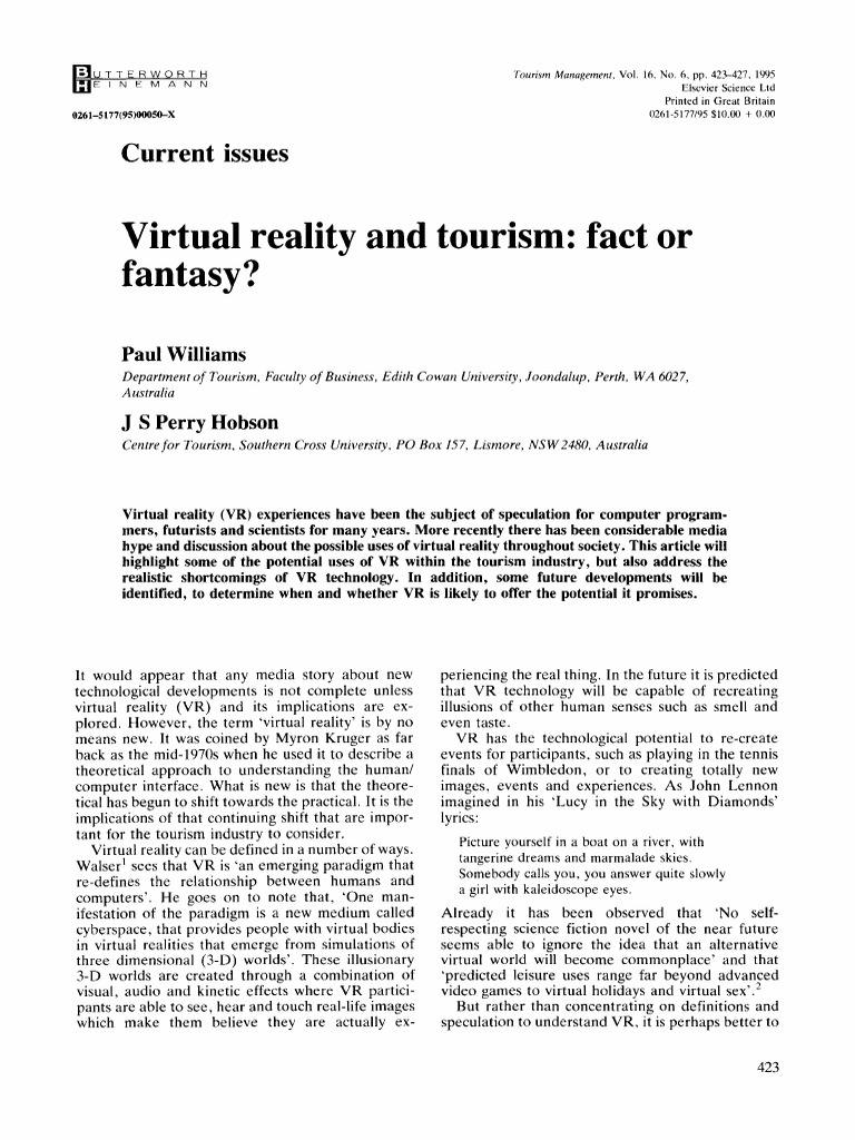 Virtual Reality and Tourism - Fact or Fantasy | PDF | Virtual Reality ...