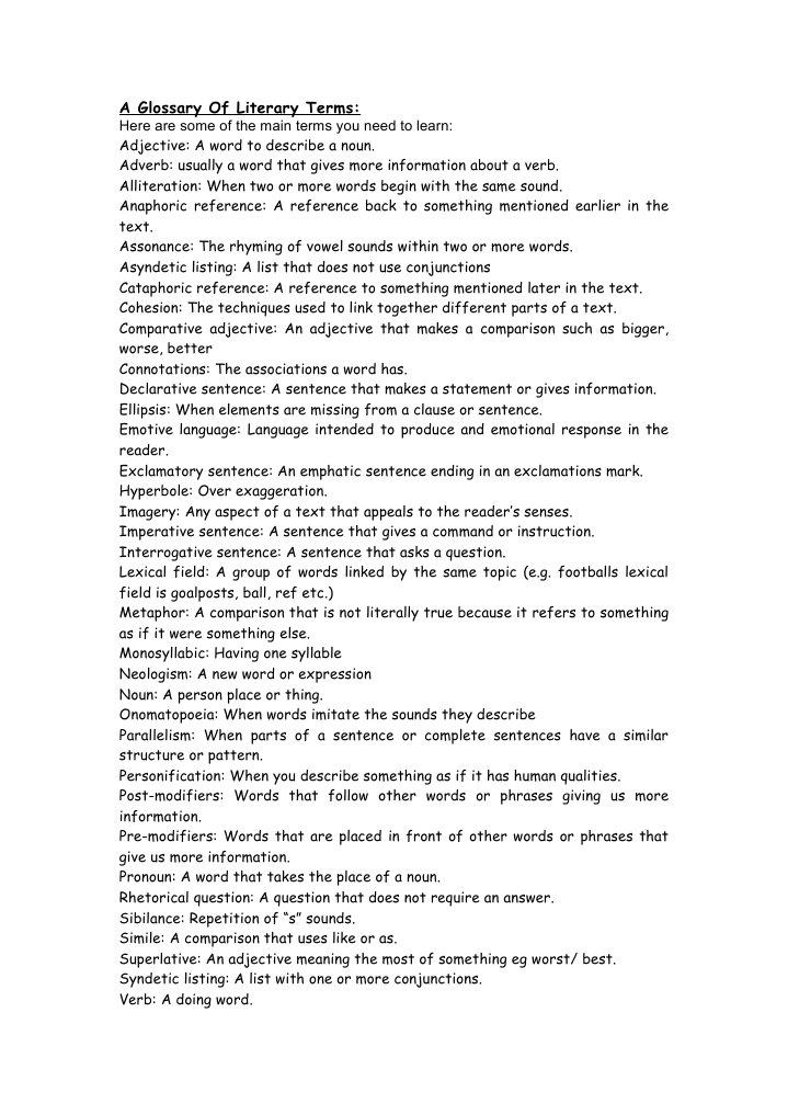 Essential Literary Terms Glossary | PDF