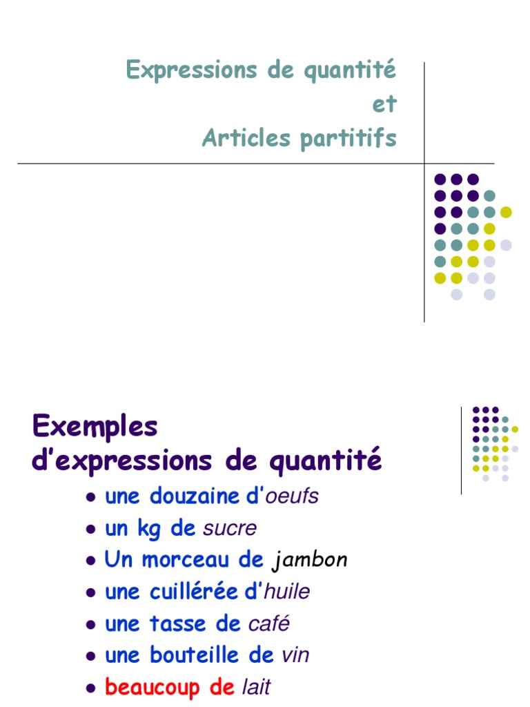 Partitifs Et Expressions de Quantité | PDF | Ketchup | Mayonnaise