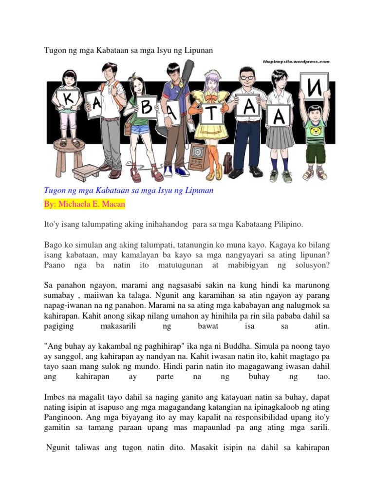 Tugon NG Mga Kabataan Sa Mga Isyu NG Lipunan | PDF