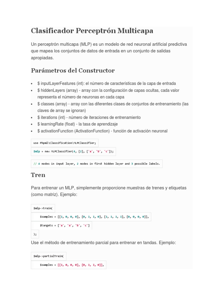 Clasificador Perceptrón Multicapa | PDF