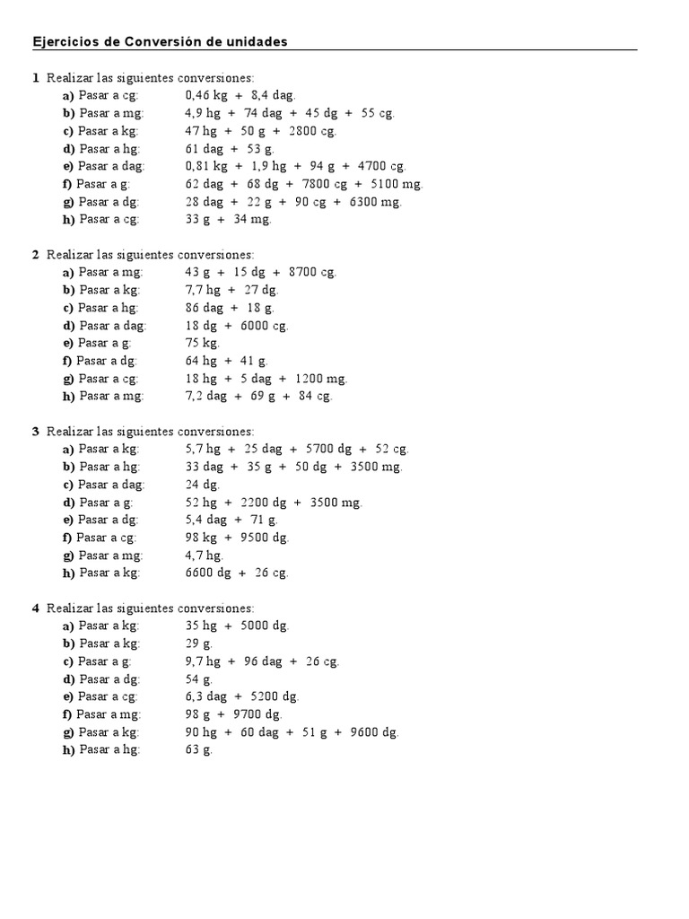120 Ejercicios Resueltos de Conversión de Unidades | Unidades de medida | Naturaleza
