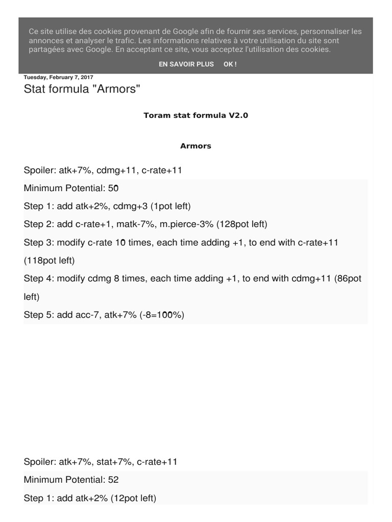 Toram Online Armor Stat Guide | PDF | World Wide Web | Internet & Web