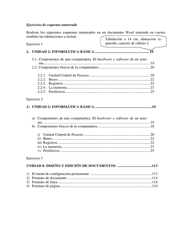Ejercicios Esquema Numerado | PDF | Periférico | Hardware de la computadora