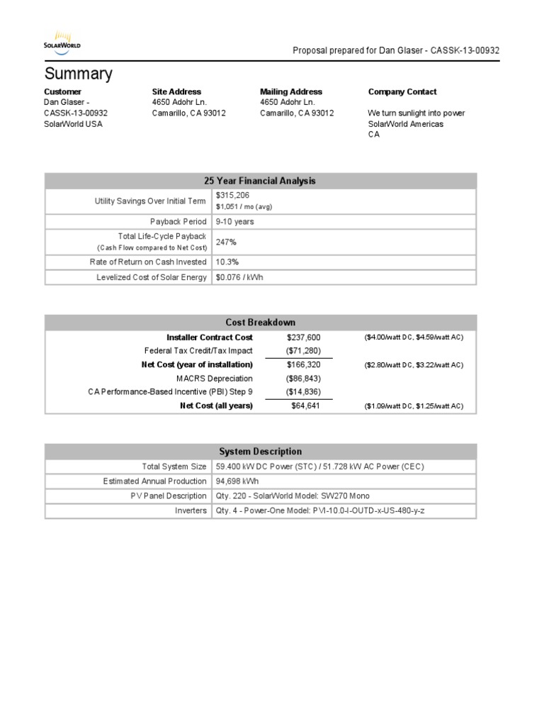 Commercial Solar System Proposal Example PDF | PDF | Internal Rate Of ...