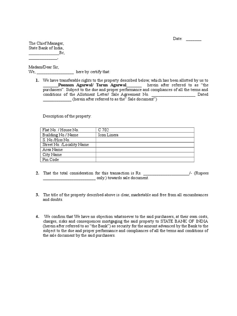 Resale Noc SBI Resale | Receipt | Banks