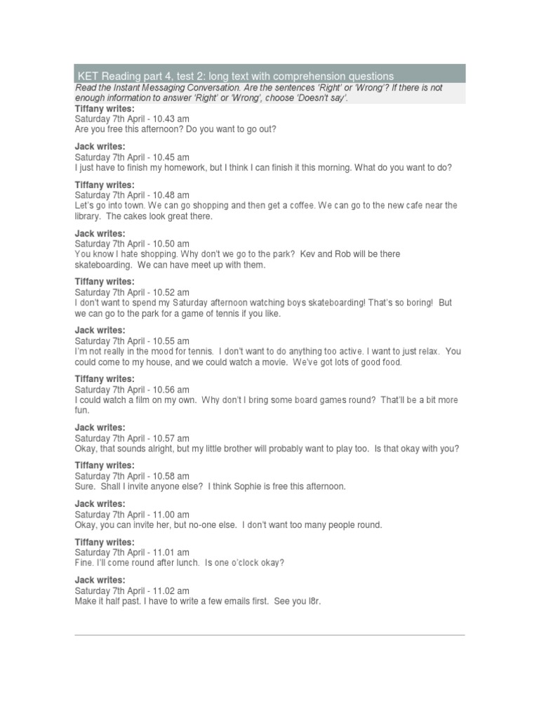 KET Reading Part 4 | PDF | Leisure
