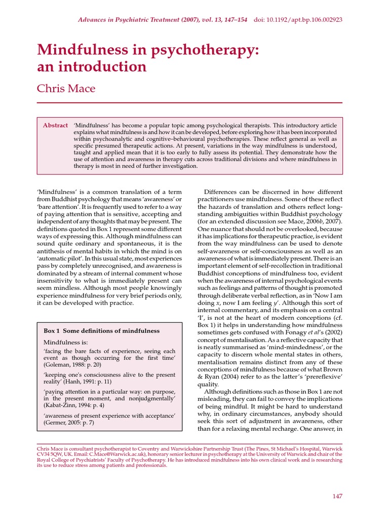 MINDFULNESS in Psychotherapy PDF | PDF | Mindfulness | Dialectical ...