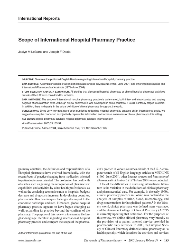 Scope of International Hospital Pharmacy Practice | PDF | Pharmacy ...