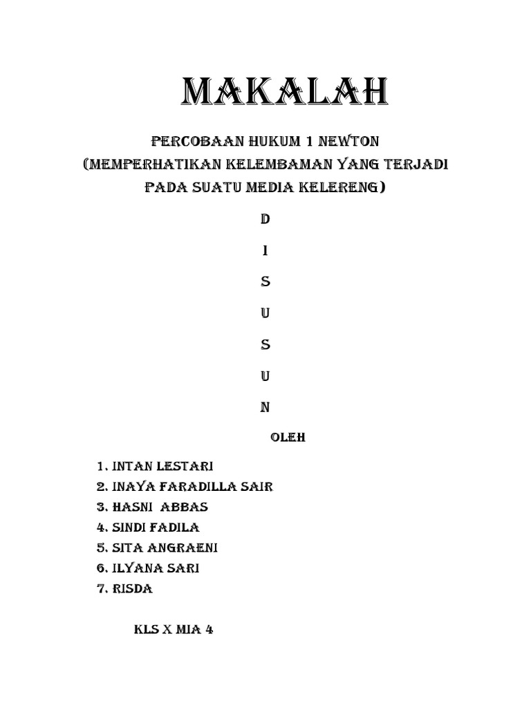 Makalah Percobaan Hukum 1 Newton | PDF | Ilmu Sosial | Sains & Matematika