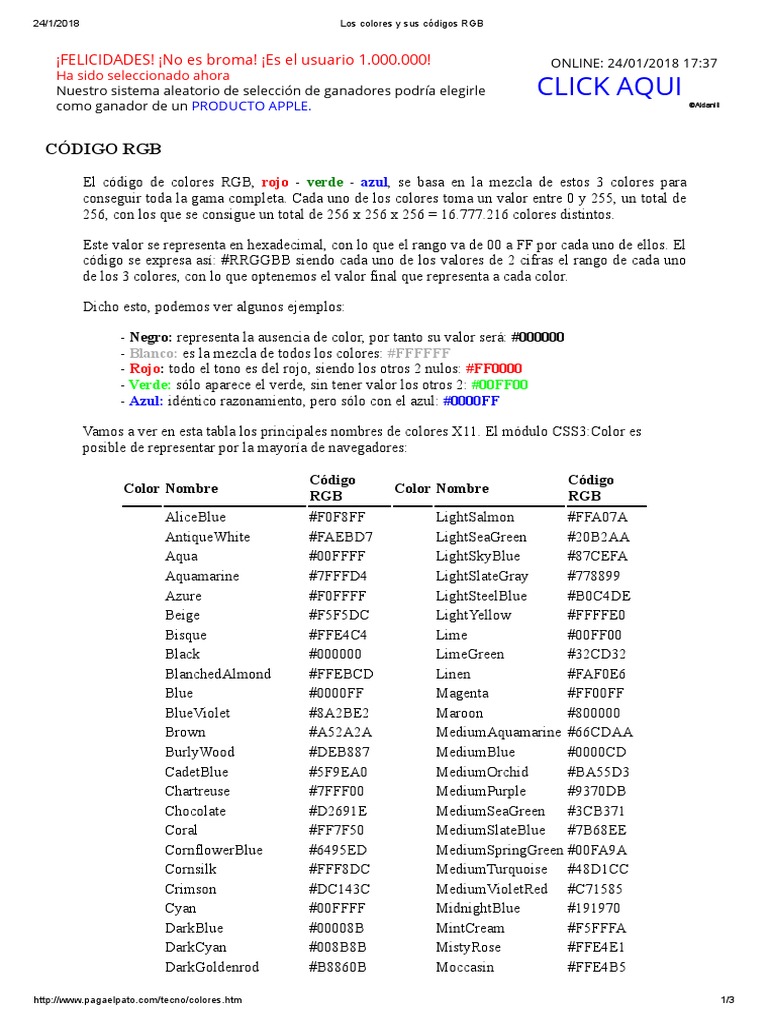 Los Colores y Sus Códigos RGB | PDF | Modelo de color Rgb | Color