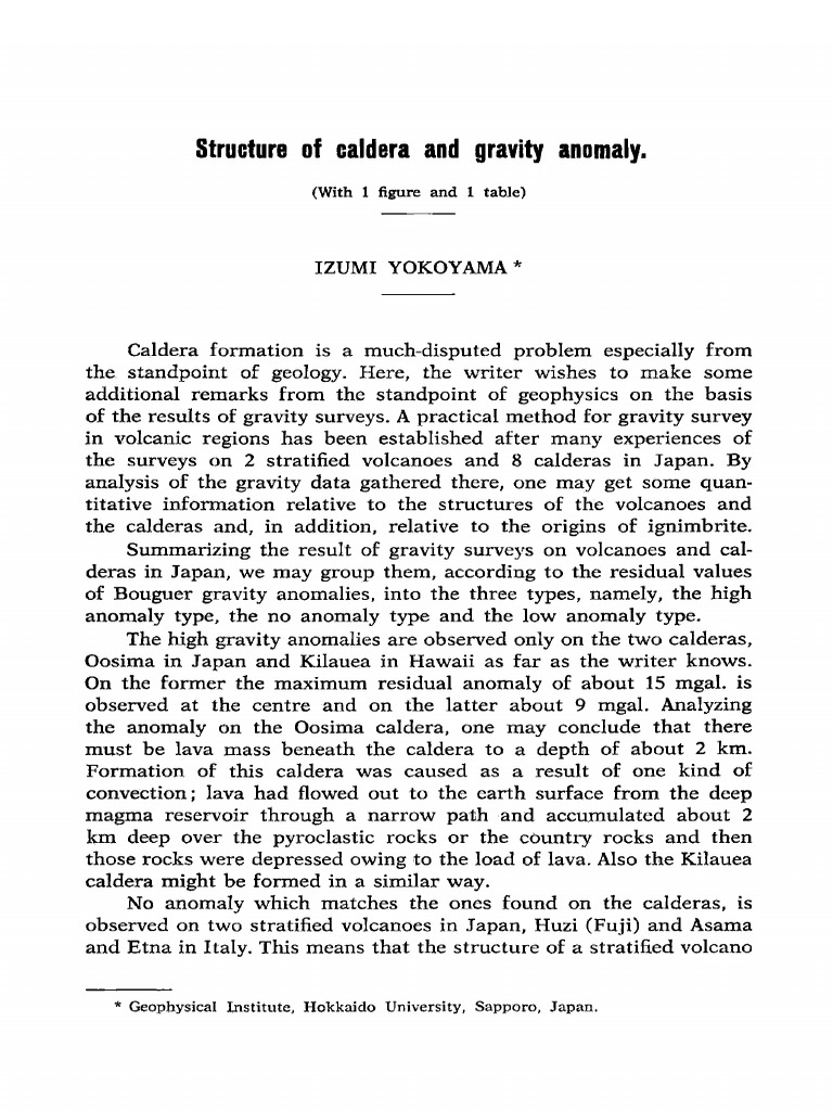 Structure of Caldera and Gravity Anomaly.: (With 1 Figure and 1 Table ...