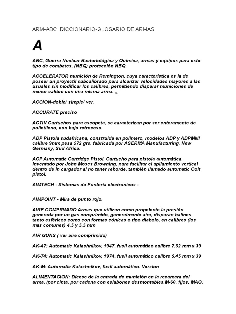 Diccionario de Armas | PDF | Cartucho (armas de fuego) | Munición