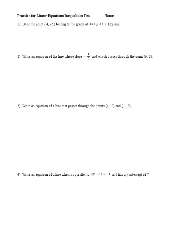 Practice For Linear Equations Test | PDF | Equations | Correlation And ...