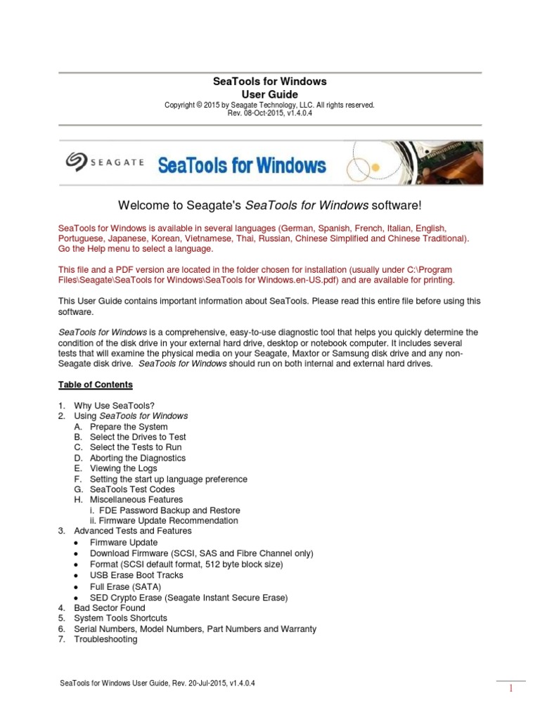 SeaTools For Windows en Us PDF | PDF | License | Usb Flash Drive