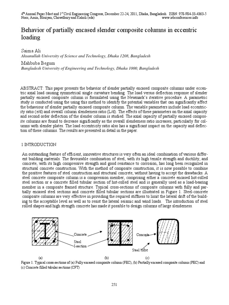 Behavior of Partially Encased Slender Composite Columns under Eccentric Axial Loading: A ...