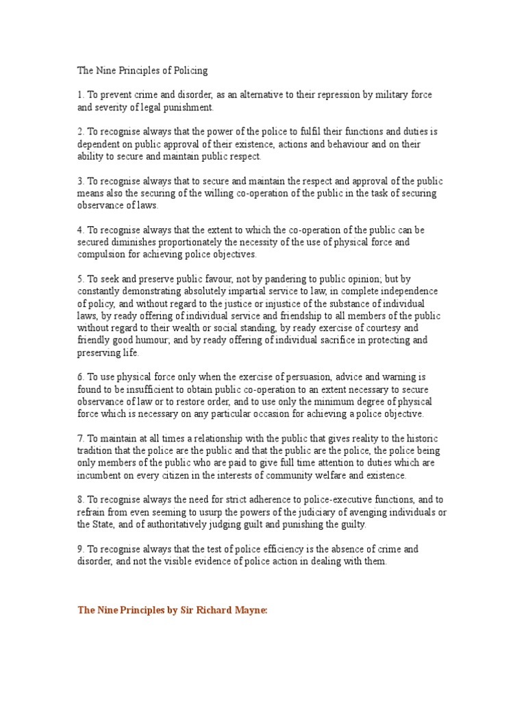 The Nine Principles of Policing | Police | Crime & Violence