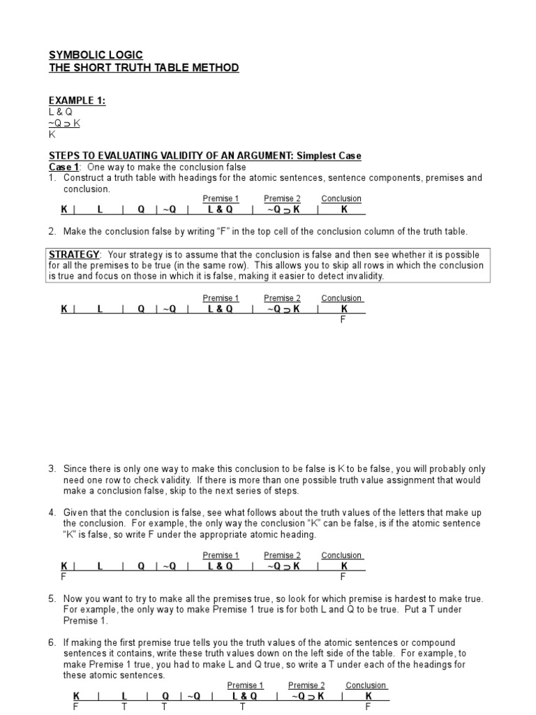 Short Truth Table Method Steps Easiest Case | PDF | Validity | Semantics