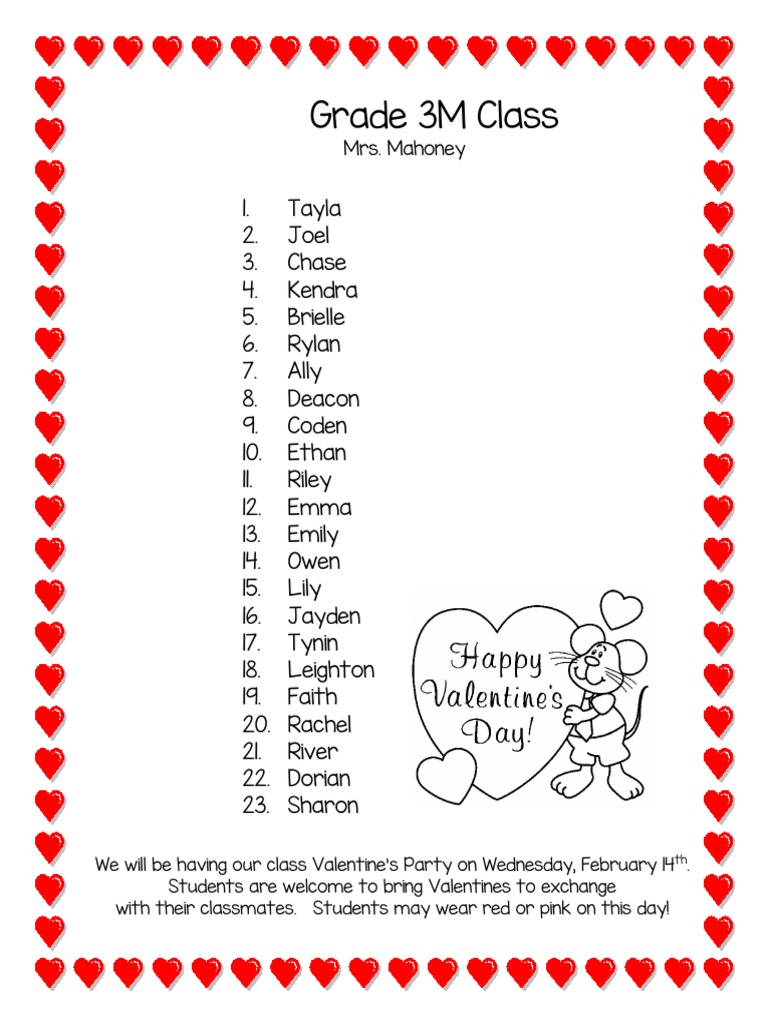 Valentines Class List 2018 | PDF
