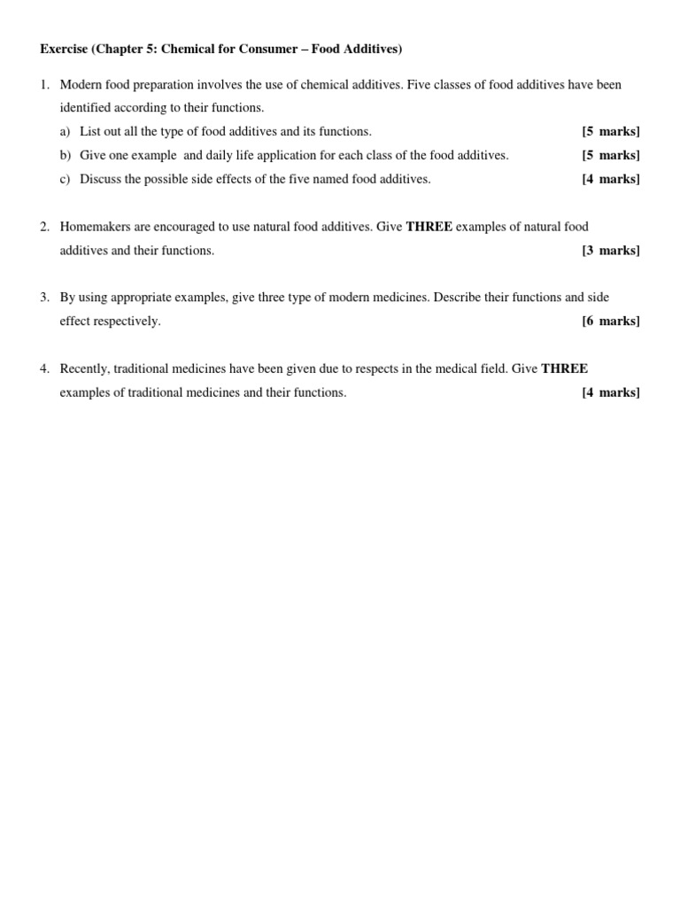Exercise (Chapter 5: Chemical For Consumer - Food Additives) | PDF ...