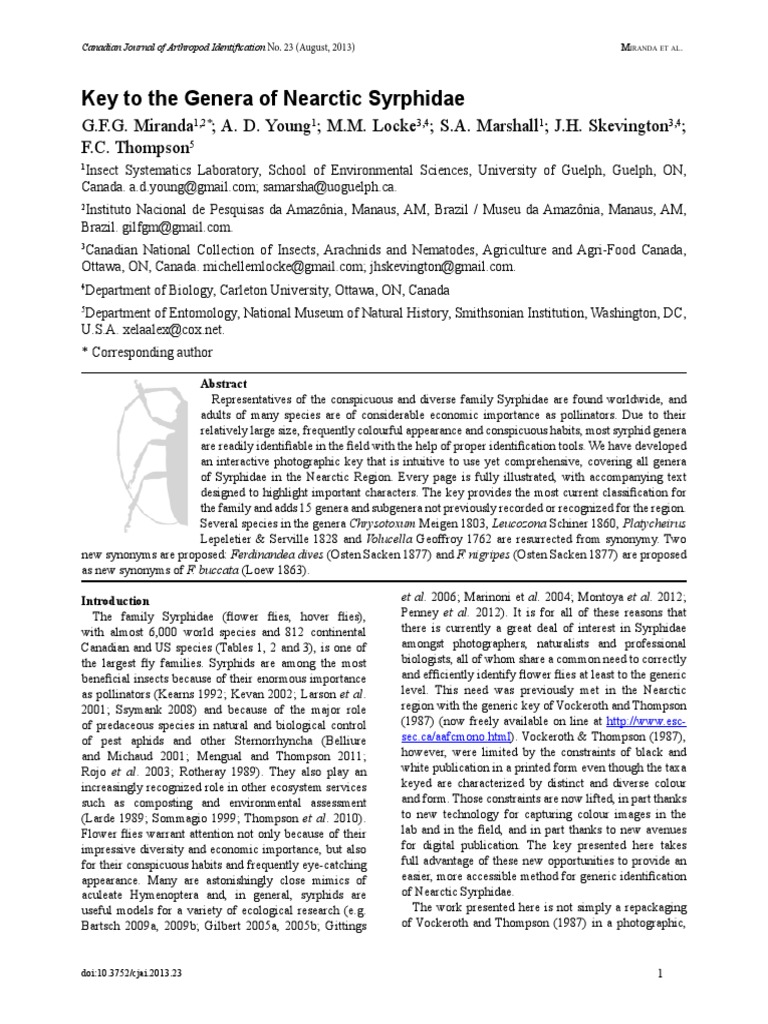 Nearctic Syrphidae Genera | PDF | Zoology | Organisms