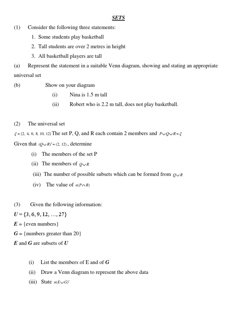 SETS Revision | Download Free PDF | Teaching Mathematics | Equations