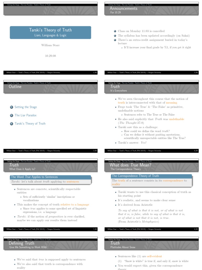 Tarski and Truth | PDF | Truth | Correspondence Theory Of Truth