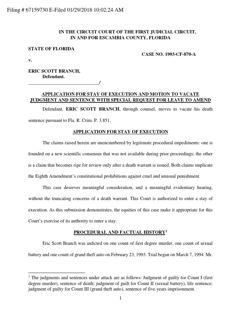 Application For Stay & MTN To Vacate 29JAN2018 | PDF | Supreme Court Of ...