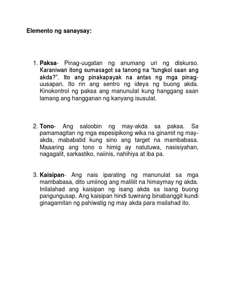 Elemento Ng Sanaysay