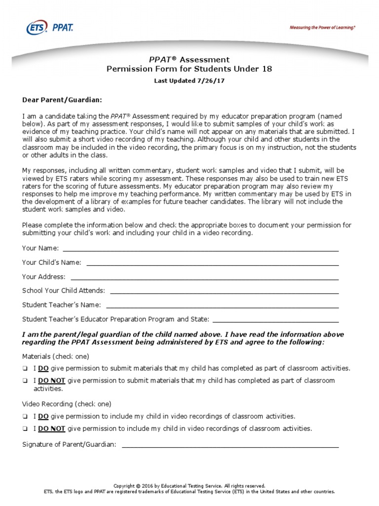Ppat Student Parent Guardian Permission Form | PDF | Teachers ...