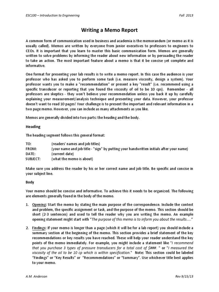 Writing A Memo Report: Heading | PDF | Citation | Cognition