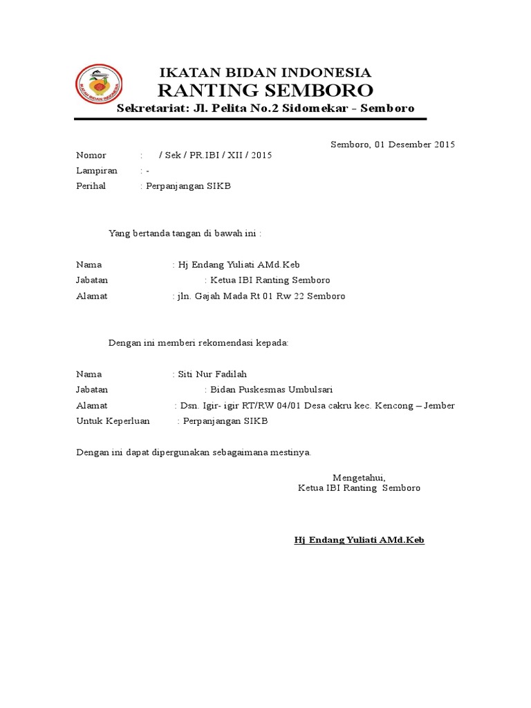 Surat Rekom IBI Ranting | PDF