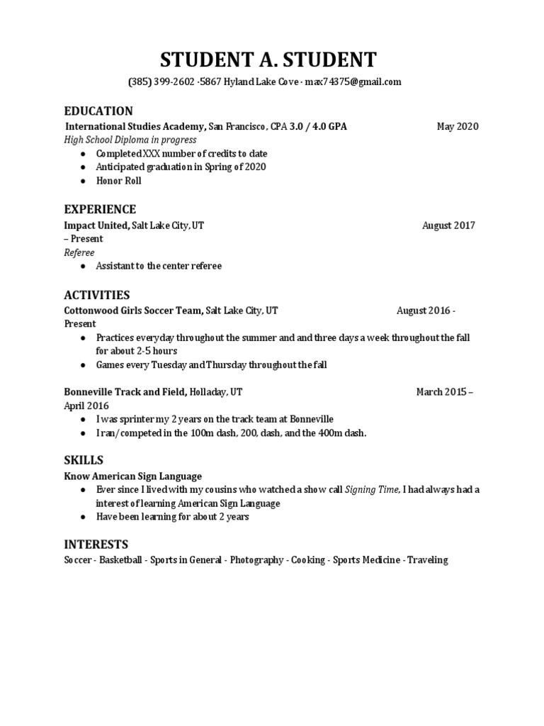 Student Resume Template | PDF