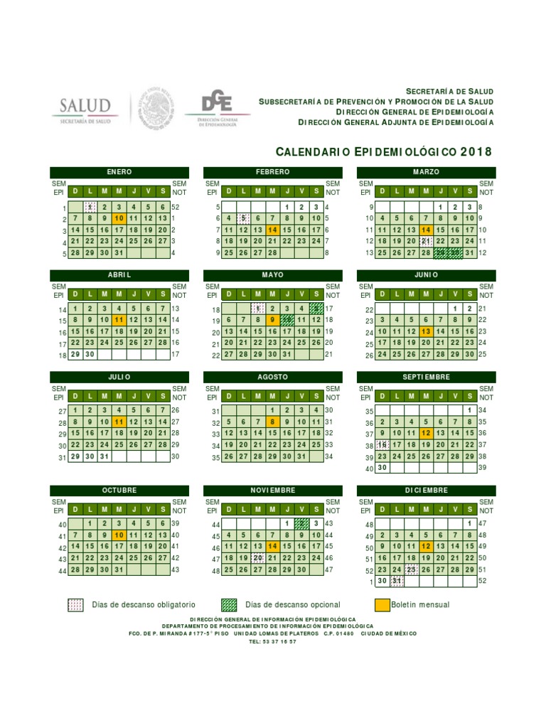 Calendario epidemiológico 2018.