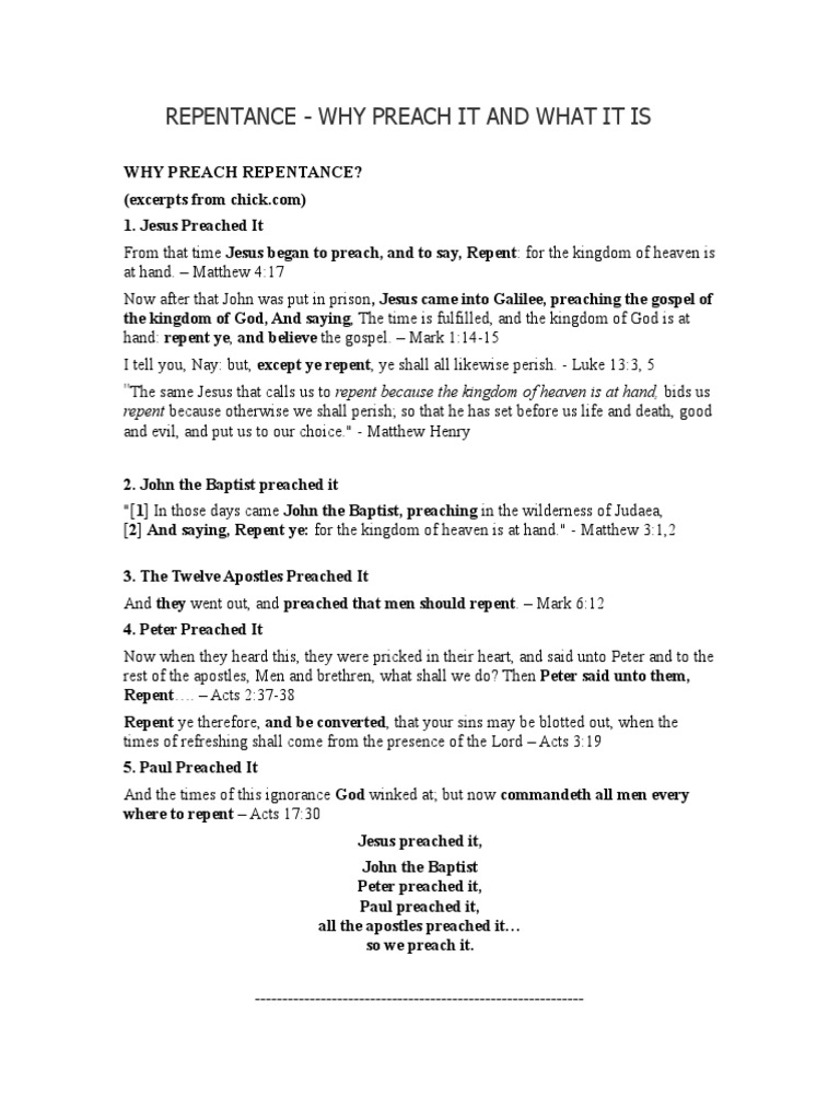 REPENTANCE - A Biblical Study: Why Preach It and What It Is | PDF | Repentance | John The Baptist