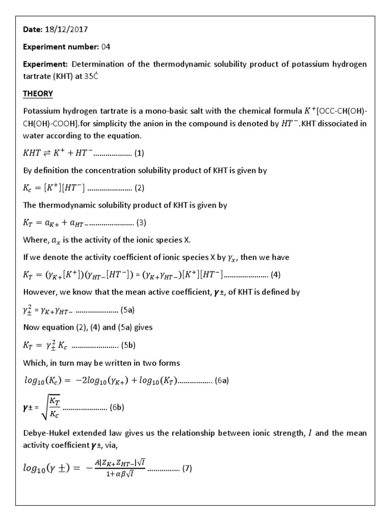 KHT Solubility Determination | PDF | Chemical Equilibrium | Chemistry