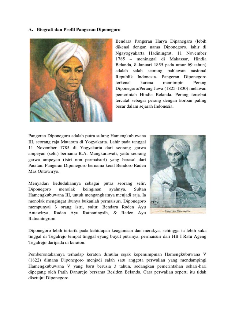 Biografi Dan Profil Pangeran Diponegoro | PDF