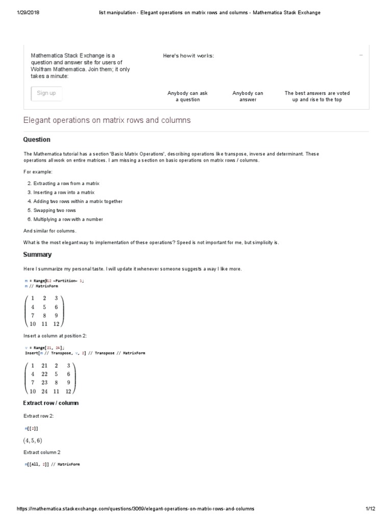 List Manipulation - Elegant Operations On Matrix Rows and Columns - Mathematica Stack Exchange ...