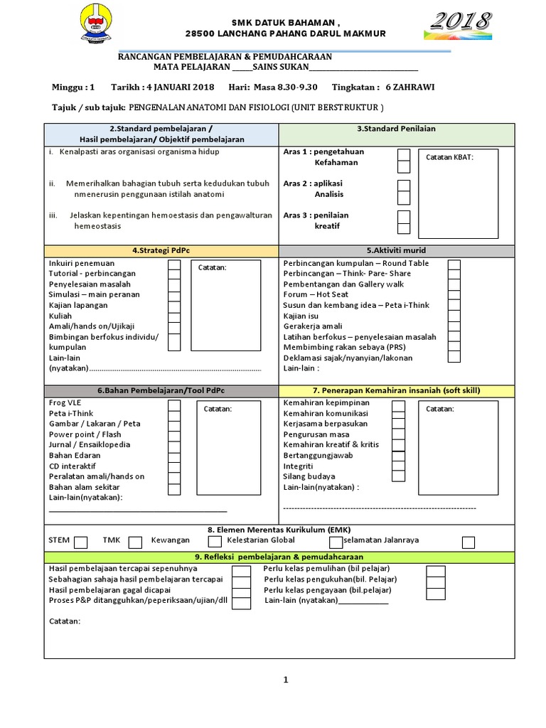 RPH 2018 Sains Sukan T6 Sobri | PDF