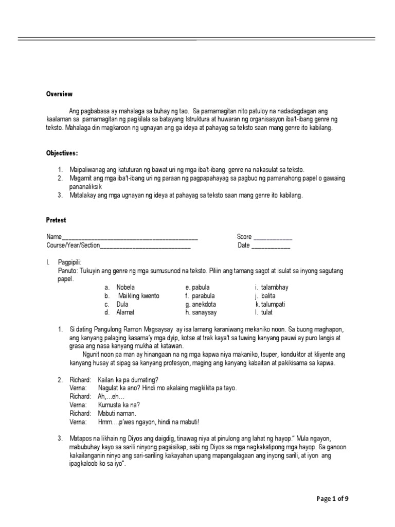 Filipino 12 Pagbasa at Pagsulat Sa Iba'T-ibang Disiplina Module 1 ...