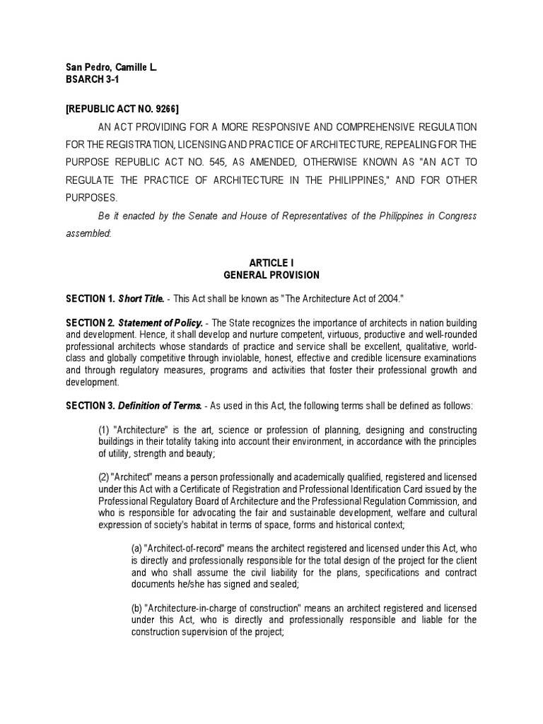 Architecture Act of 2004 Overview | PDF | Licensure | Architect