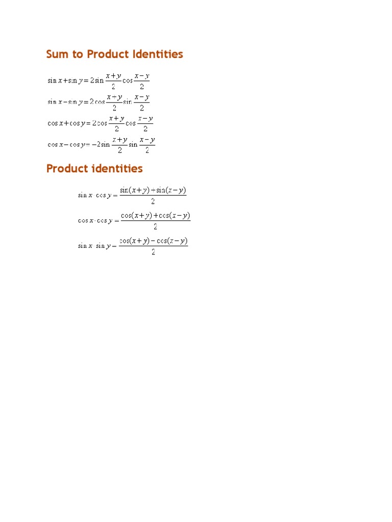 Sum To Product Identities | PDF