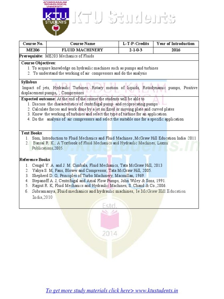 ME 206 Fluid Machinery | PDF | Turbine | Pump