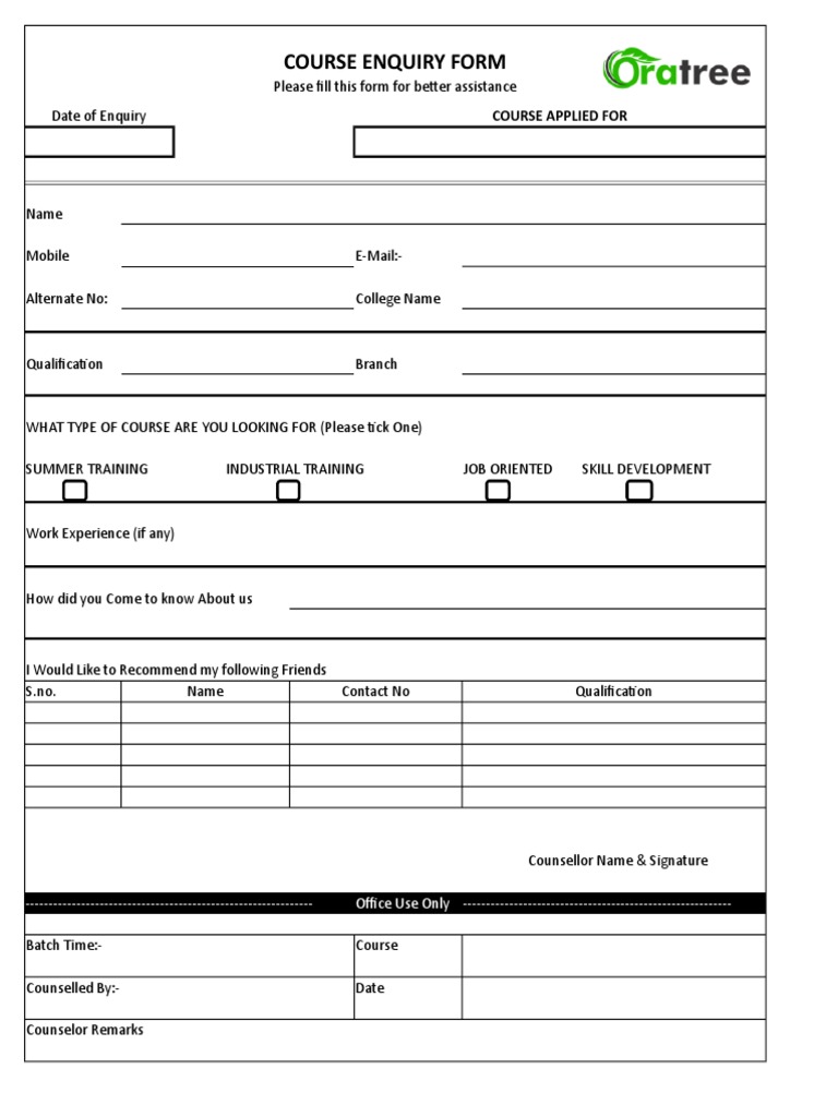 Course Enquiry Form | Download Free PDF | Business