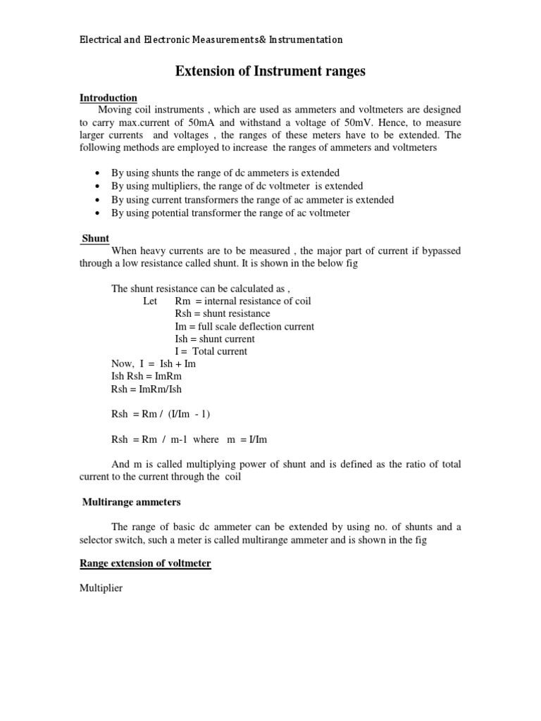 Shunts And Multipliers PDF Electric Current Electronics