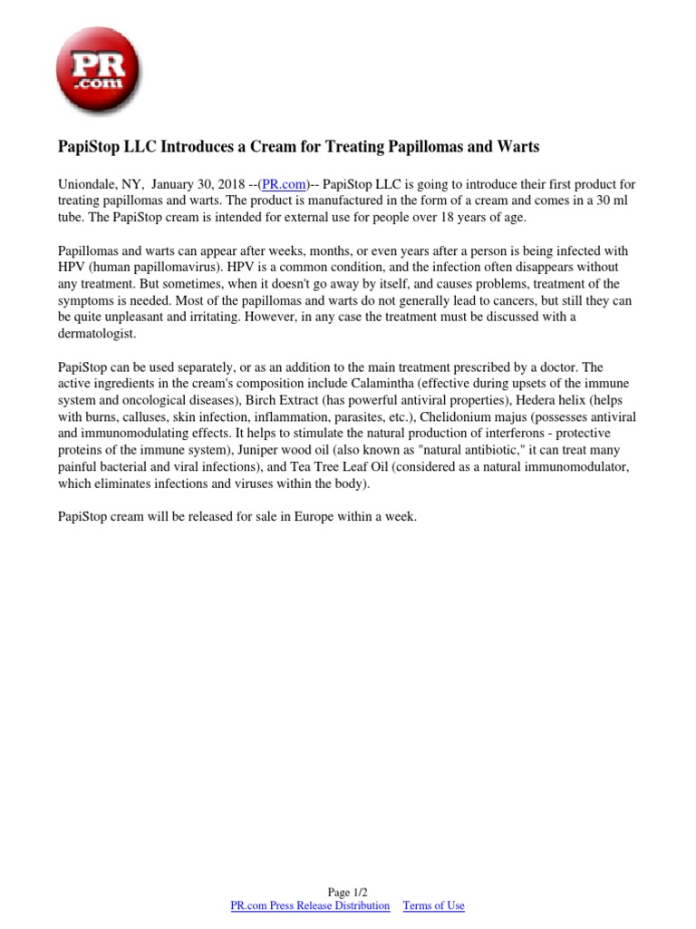 PapiStop LLC Introduces A Cream For Treating Papillomas and Warts | PDF ...