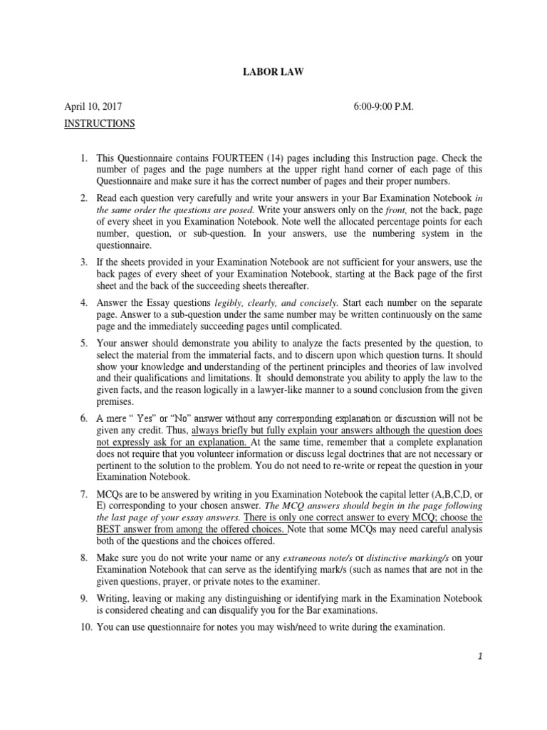 Labor Law Exams Part 1 | PDF | Overtime | Employment