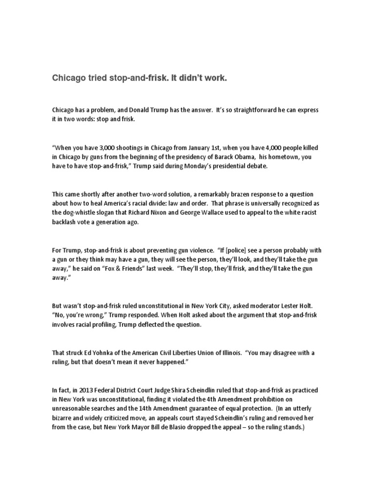 Chicago Tried Stop and Frisk | PDF | Stop And Frisk In New York City ...