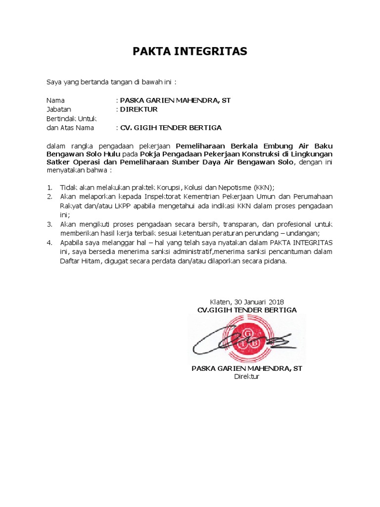 Pakta Integritas | PDF